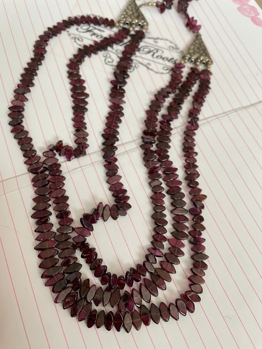 Semi Precious Garnet Multi String Mala/red Flat Rice Shape Garnet Beads ...