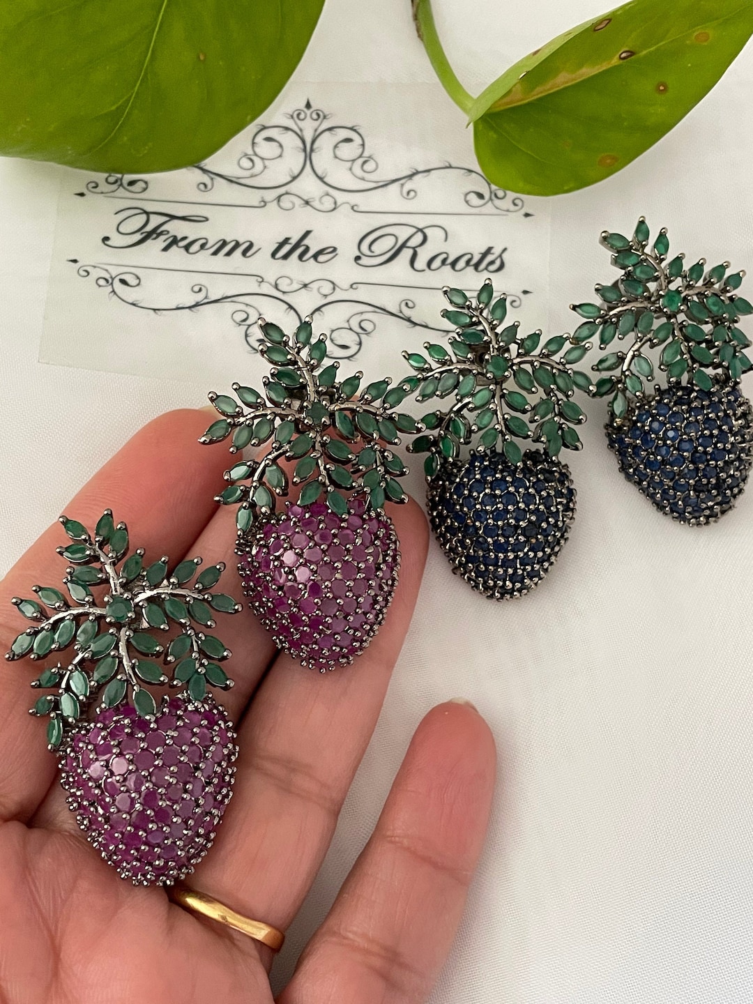 Victorian Finish Statement Strawberry Design Ruby/emerald/sapphire ...