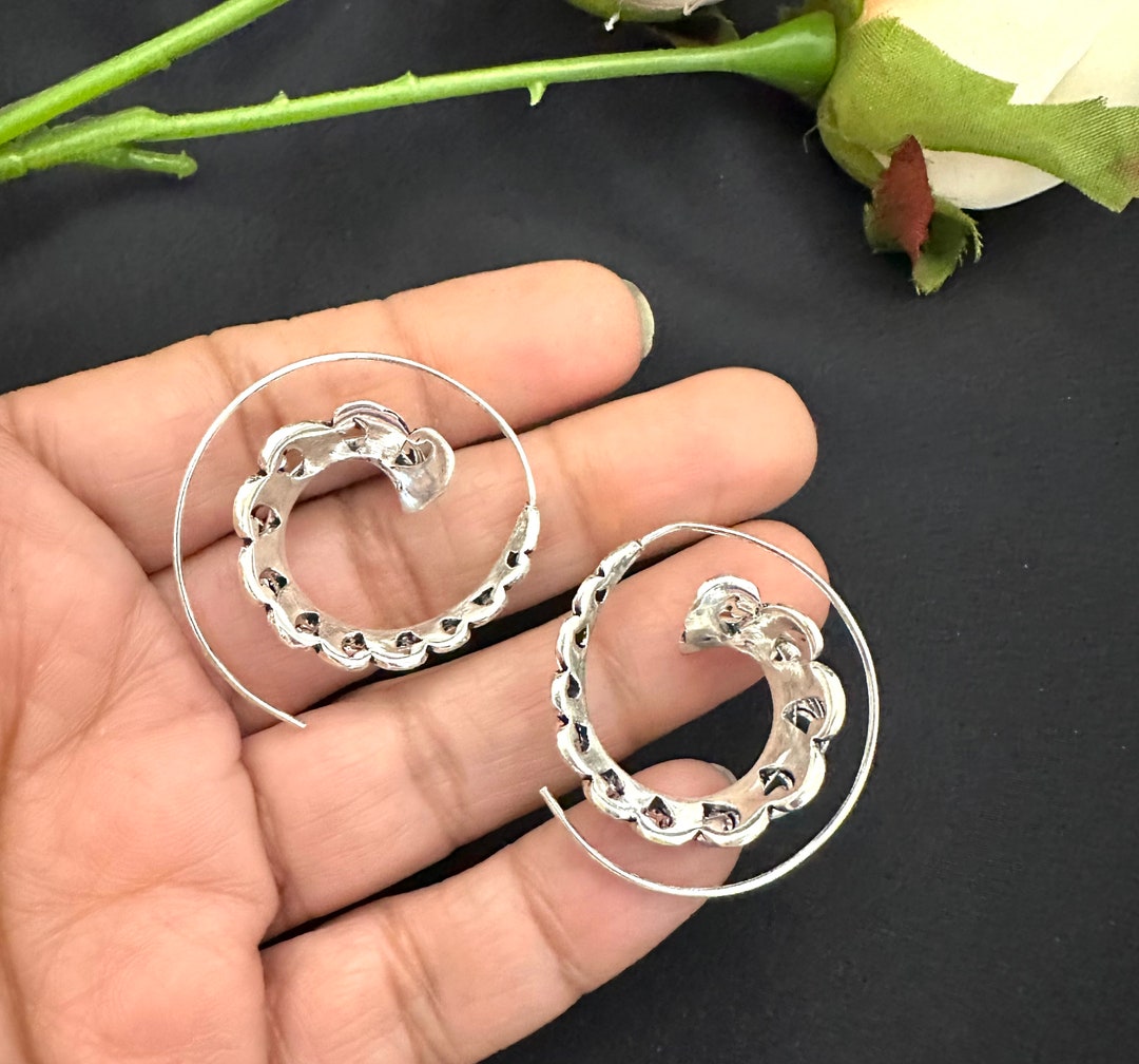 German Silver Hoops/filgiri Design Silver Hoops/boho Style Hoops/silver ...