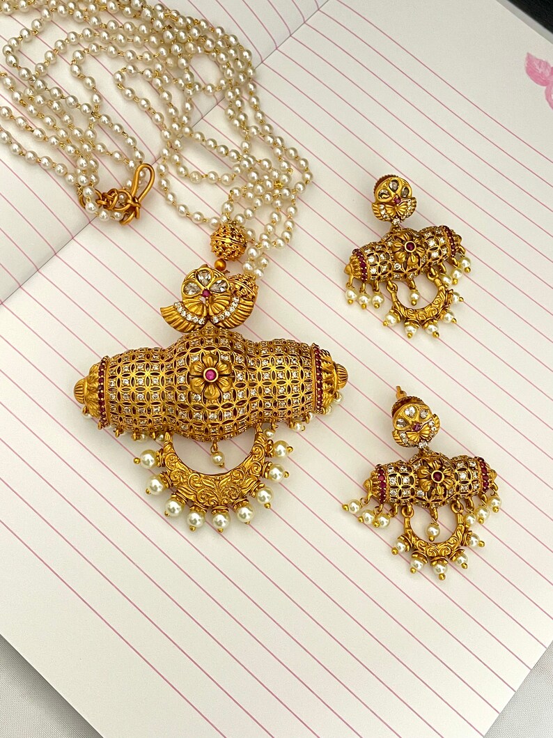 Matte Gold AD Set With Pearls Strings/dull Gold Set With CZ | Etsy