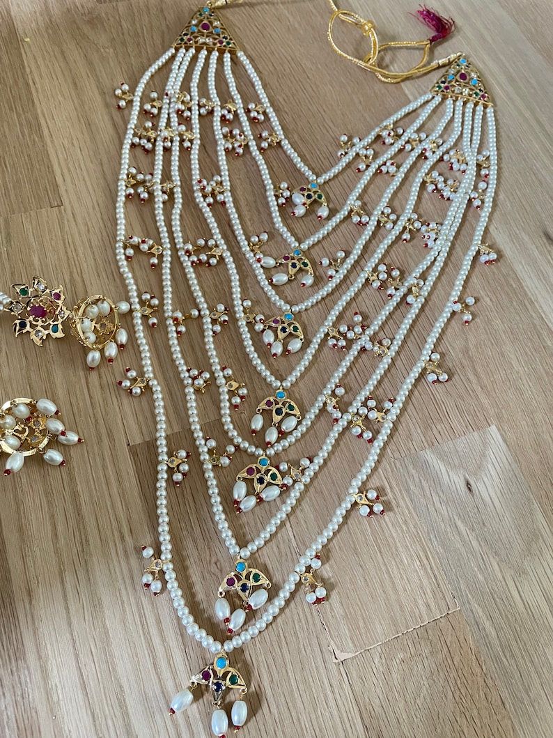 Navratan Satlada Haar With Jhumkas, Traditional Indian Jewelry - Etsy