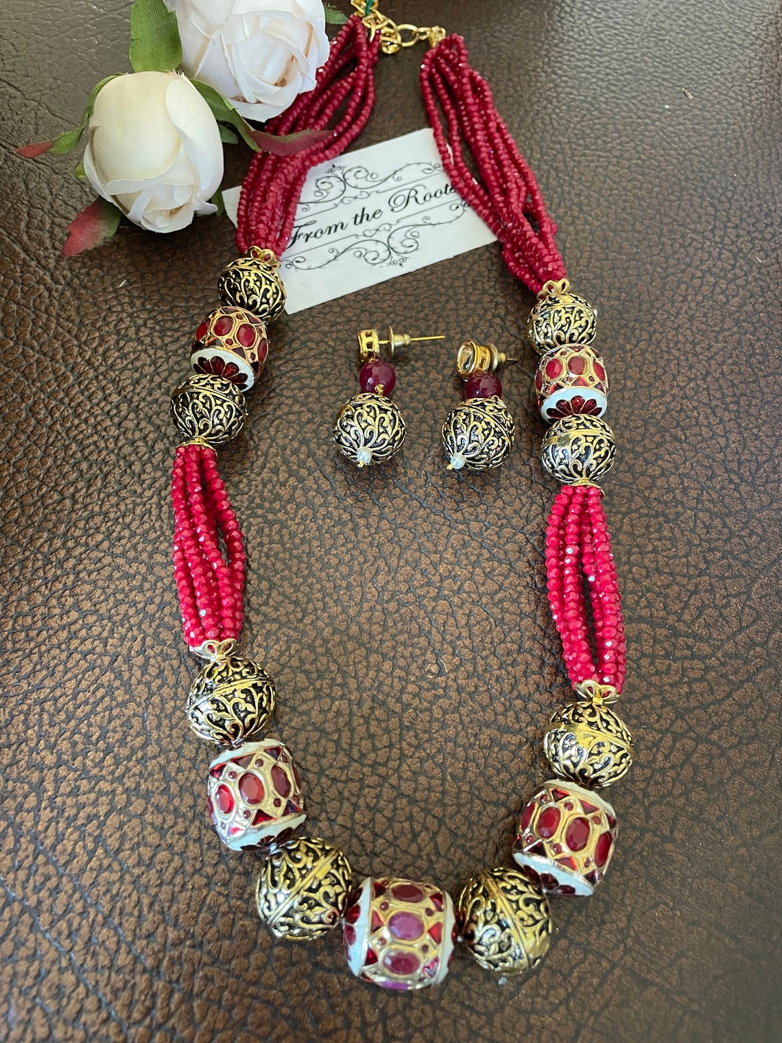 Red Color Mala Set/one of Kind Mala Set/red Jadau Onyx Beads - Etsy