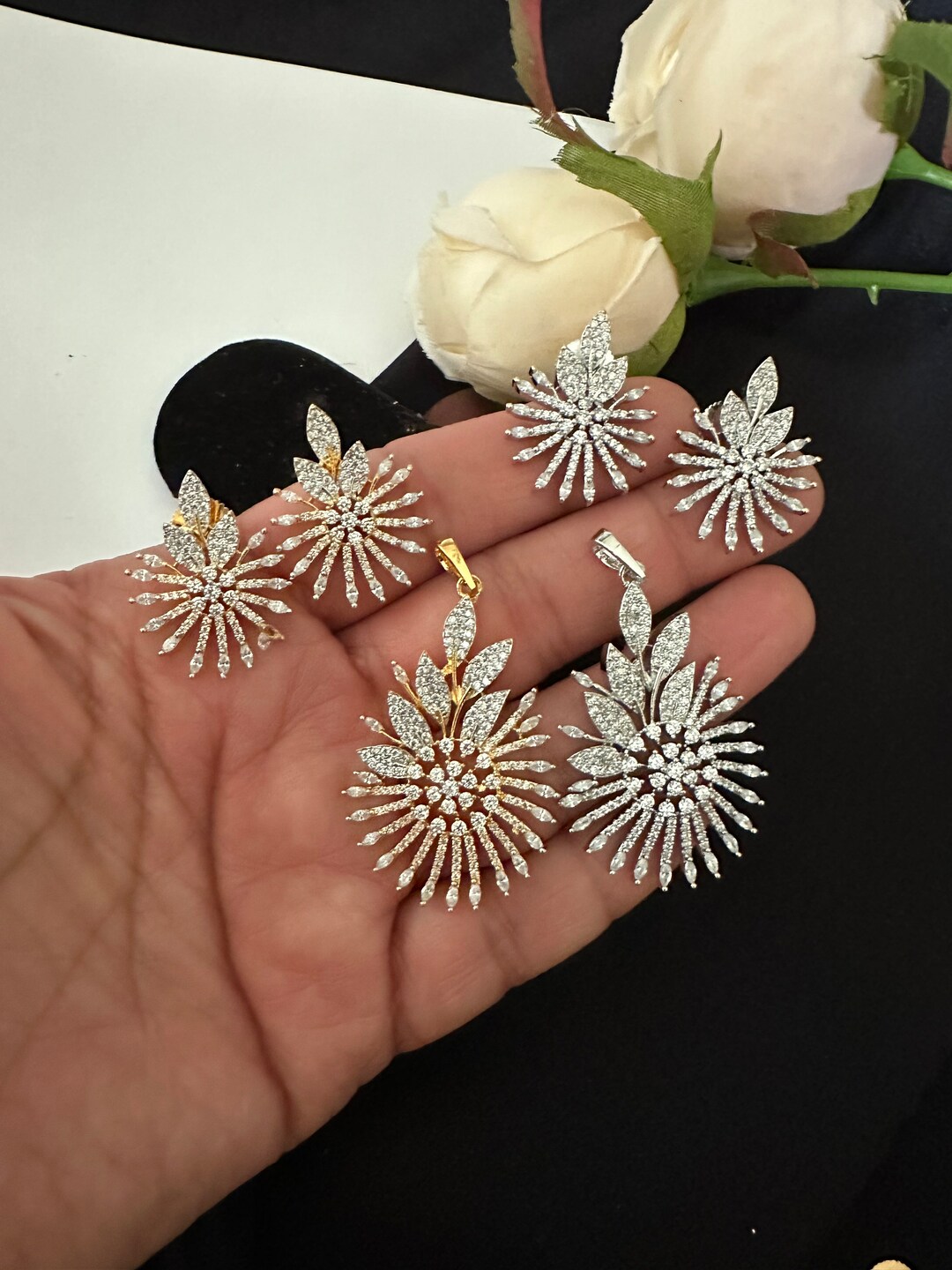 Diamond Locket Set/silver Diamond Pendant Set/indian Jewelry/bridal ...