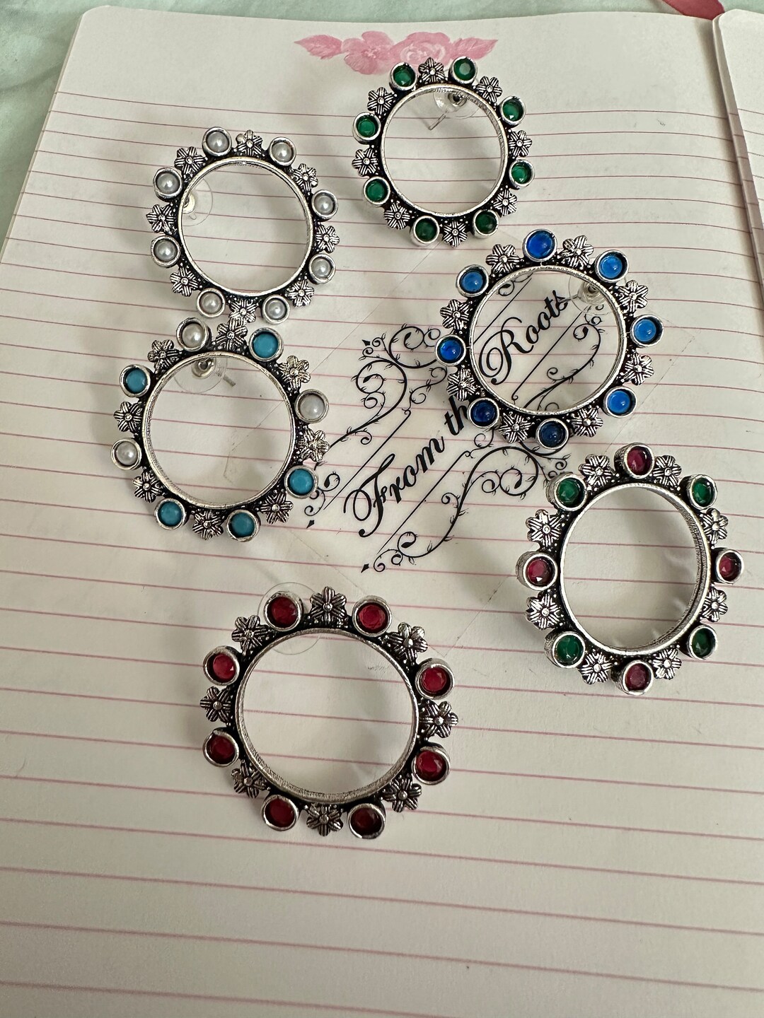 Round Circular Studs/coloured Stone Earrings/lightweight Studs/tops - Etsy