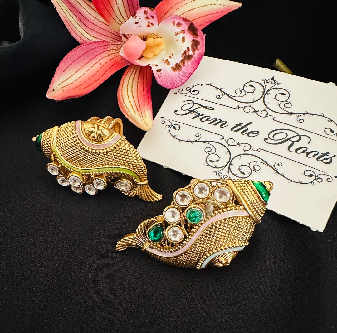 Designer Gold Ring/shankh Design Kundan Meenakari Gold Ring/adjustable ...