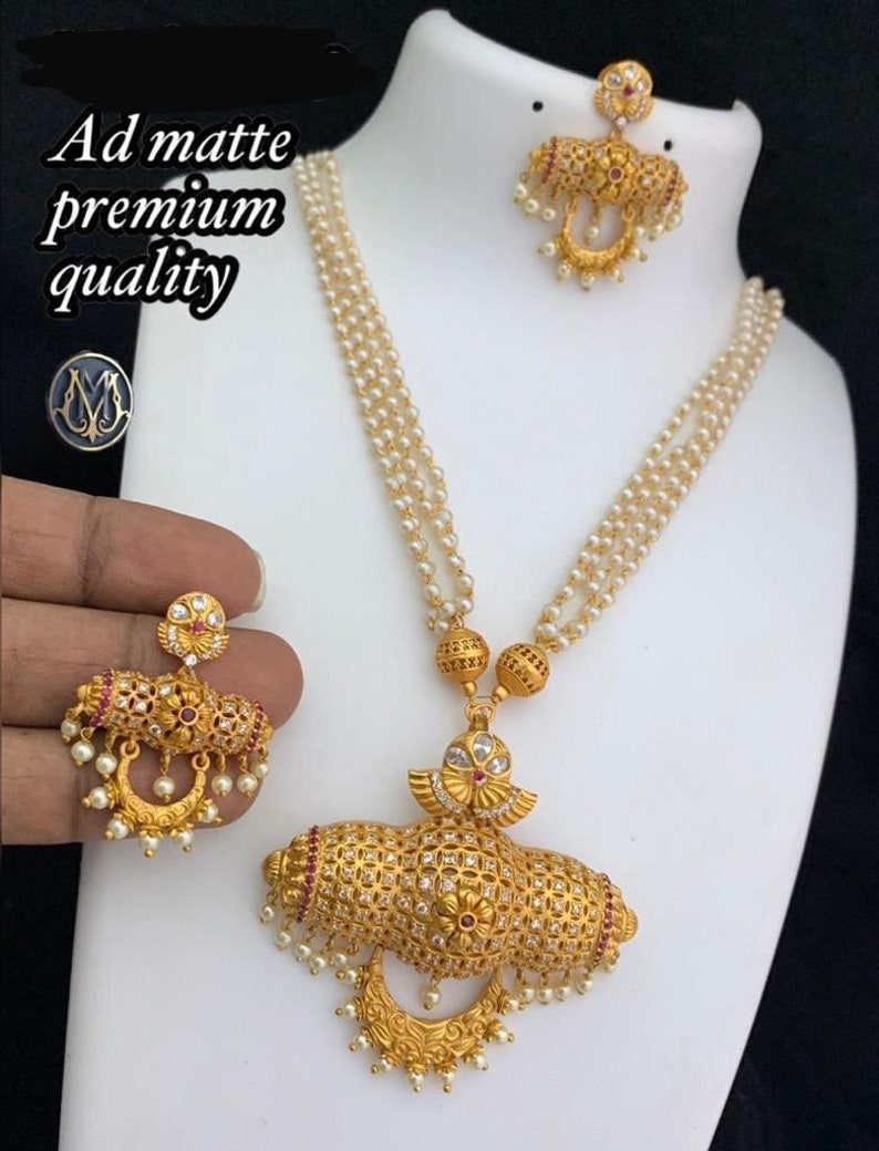 Matte Gold AD Set With Pearls Strings/dull Gold Set With CZ | Etsy