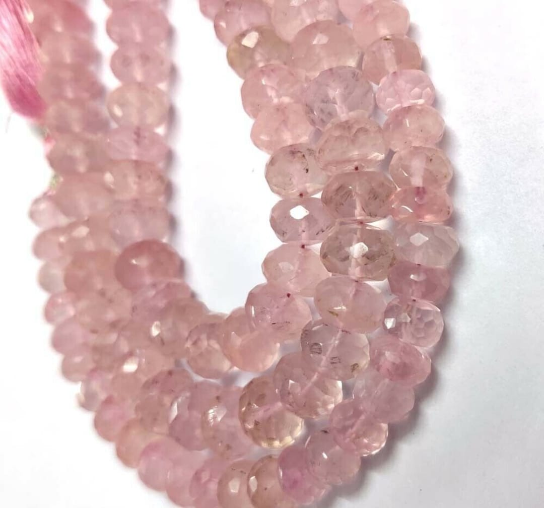 Natural Rose Quartz Faceted Rondelle Beads Quartz Gemstone AAA Rose ...