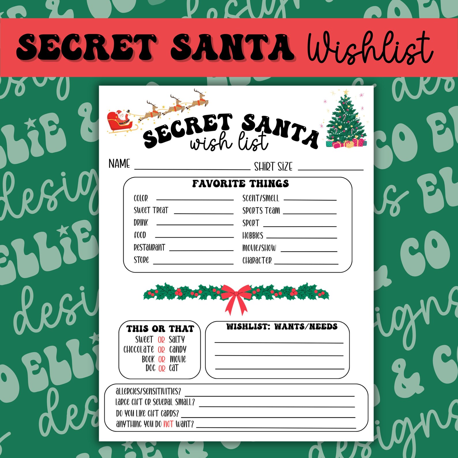 Secret Santa Wishlist, Printable Questionnaire (digital Download) - Etsy