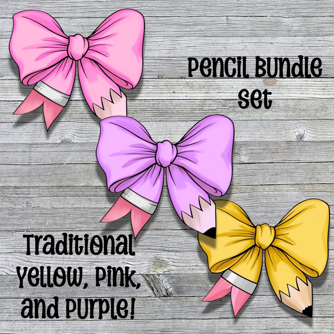 Teacher Pencil Bow Bundle, Pink Purple Yellow Monogram Bow, Pencil Bow ...