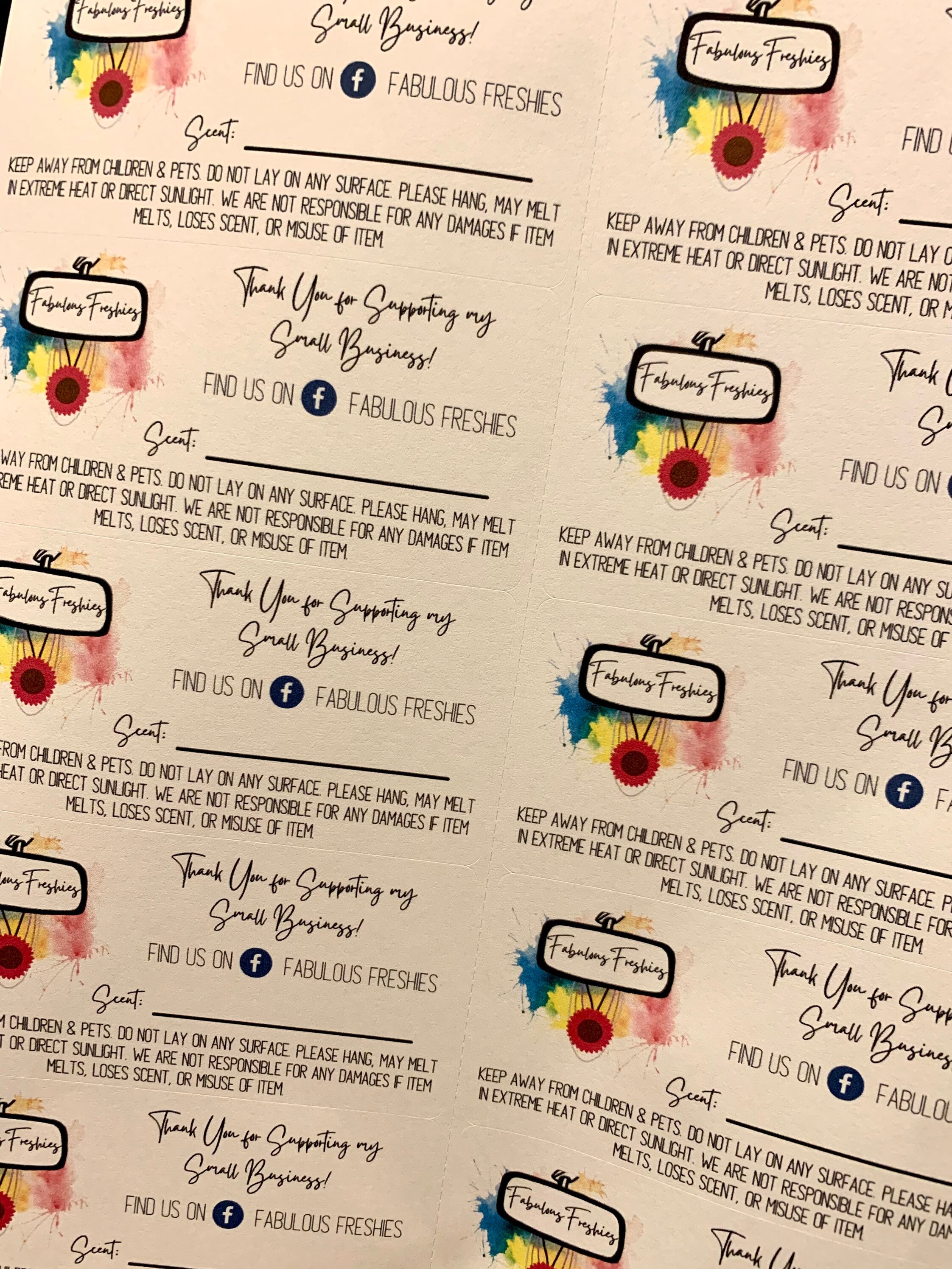 Custom Logo Fresh-ie Scent Labels Freshi-e Scent Labels Scent Warning ...