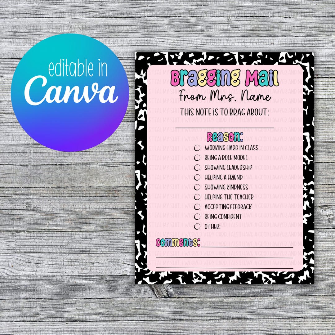 Teacher Mail Template, Composition Brag Card Template, PNG Editable ...