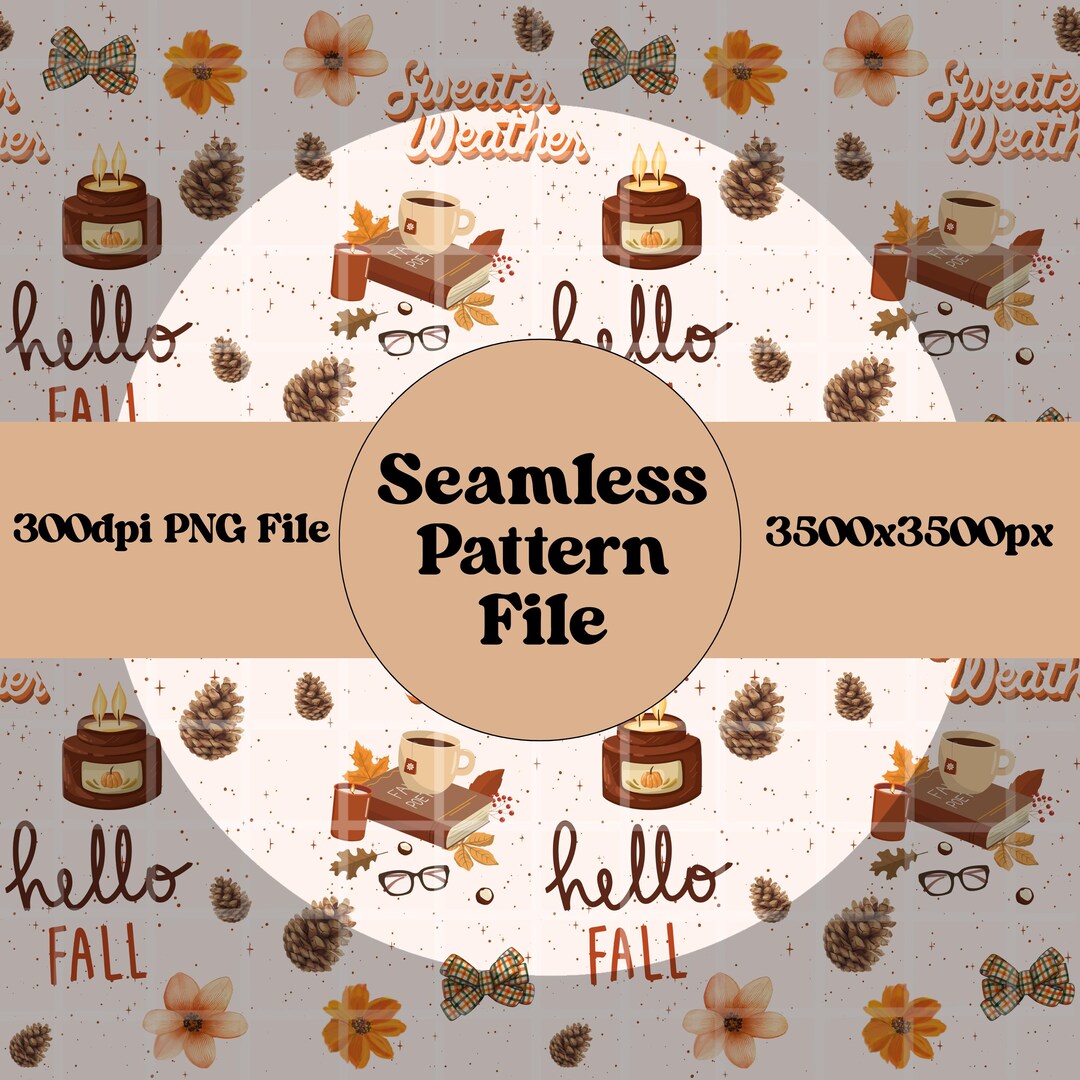 Hello Fall Seamless Pattern, Fall PNG Digital Download, Trendy Fall ...