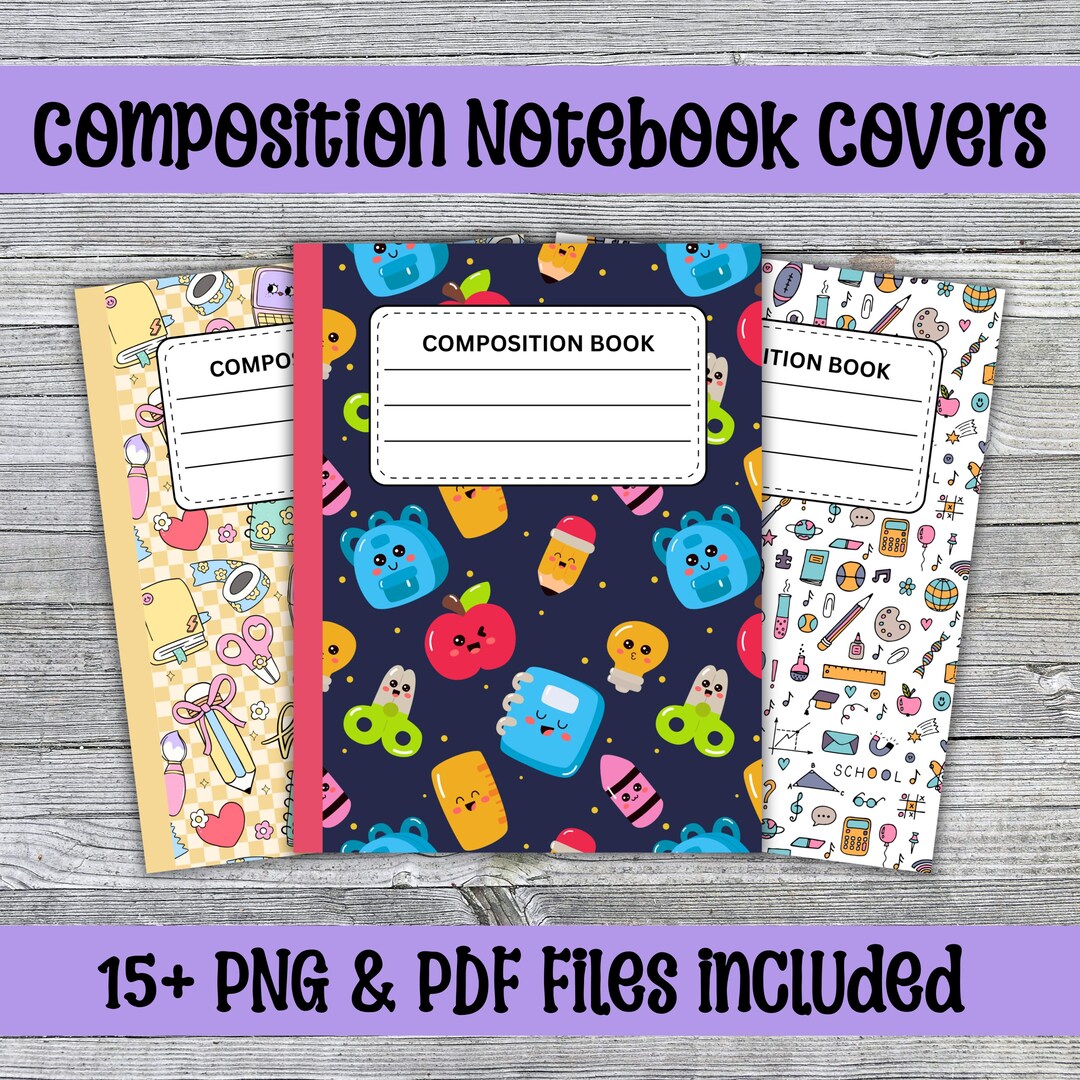 School Composition Notebook Cover PNG, Back to School Notebook Bundle ...