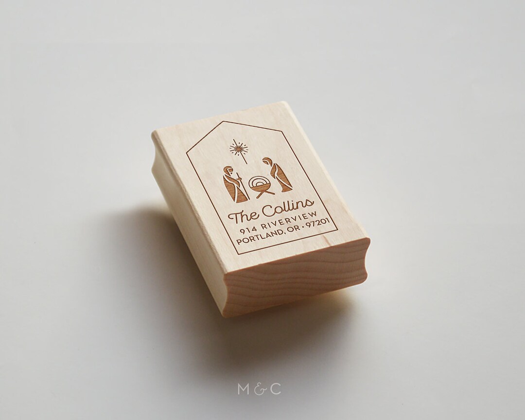 Manger Nativity - Christmas Collection - Personalized Stamp - Etsy