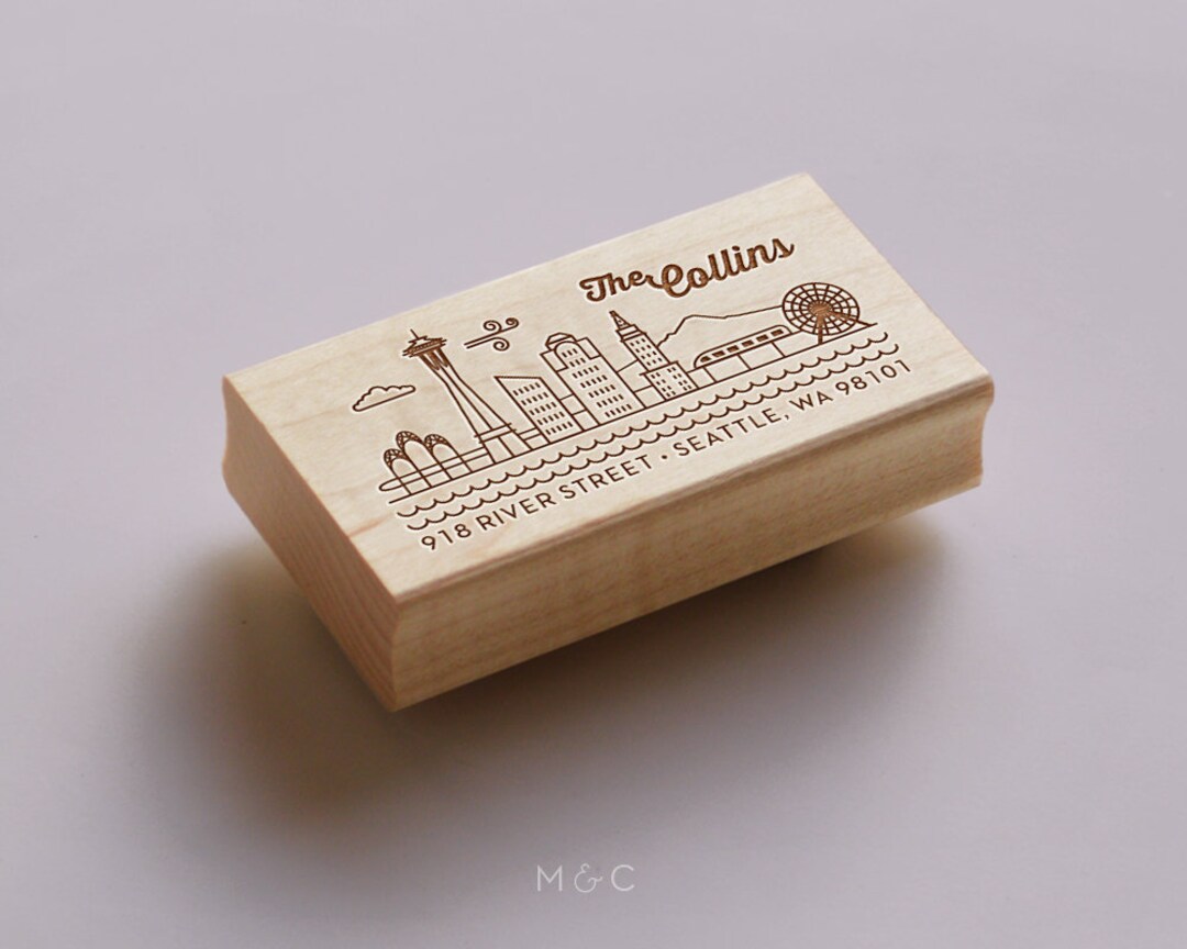 Seattle Washington Skyline - City Collection - Personalized Stamp - Etsy