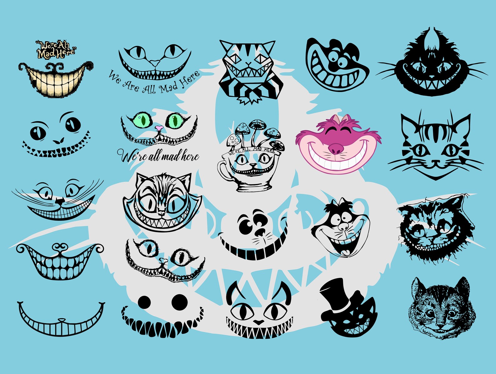 Whimsical Cat Smile SVG Set | Grinning Faces Clipart Bundle for Crafts ...