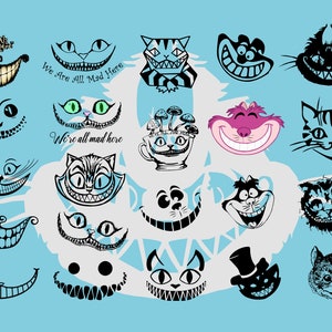 Cat Smile SVG Bundle, Cheshire Cat Head Clipart, Alice Wonderland Party ...