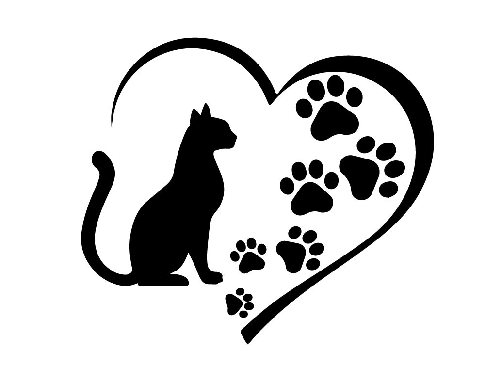 Cat Paw Print in a Heart, Cat Paw Heart SVG, Cat Paw Wall Art, Cat Paw ...