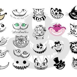 Cat Smile SVG Bundle, Cheshire Cat Head Clipart, Alice Wonderland Party ...