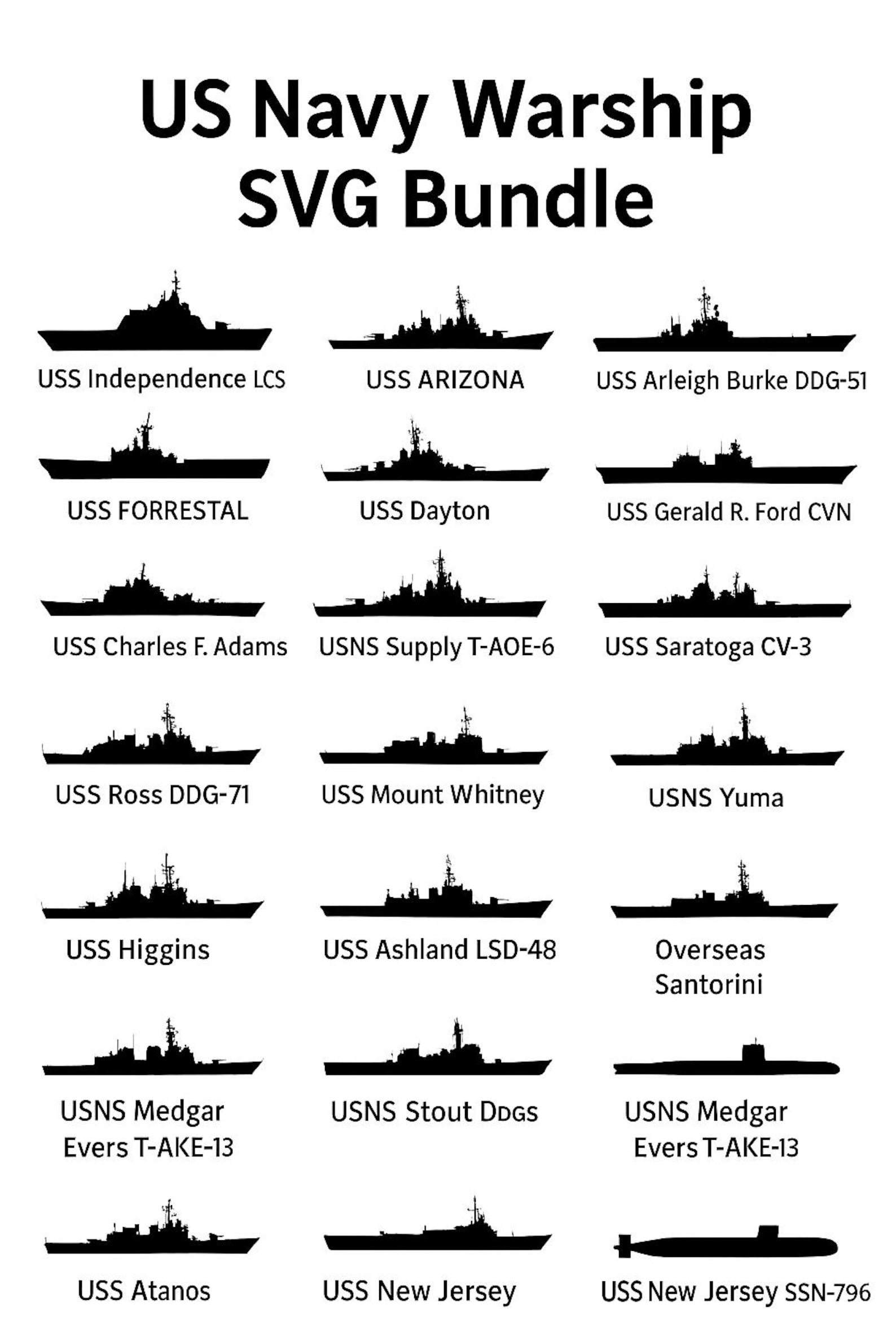 US Navy Warship SVG Bundle: 22 Ship Silhouettes (digital Download) - Etsy