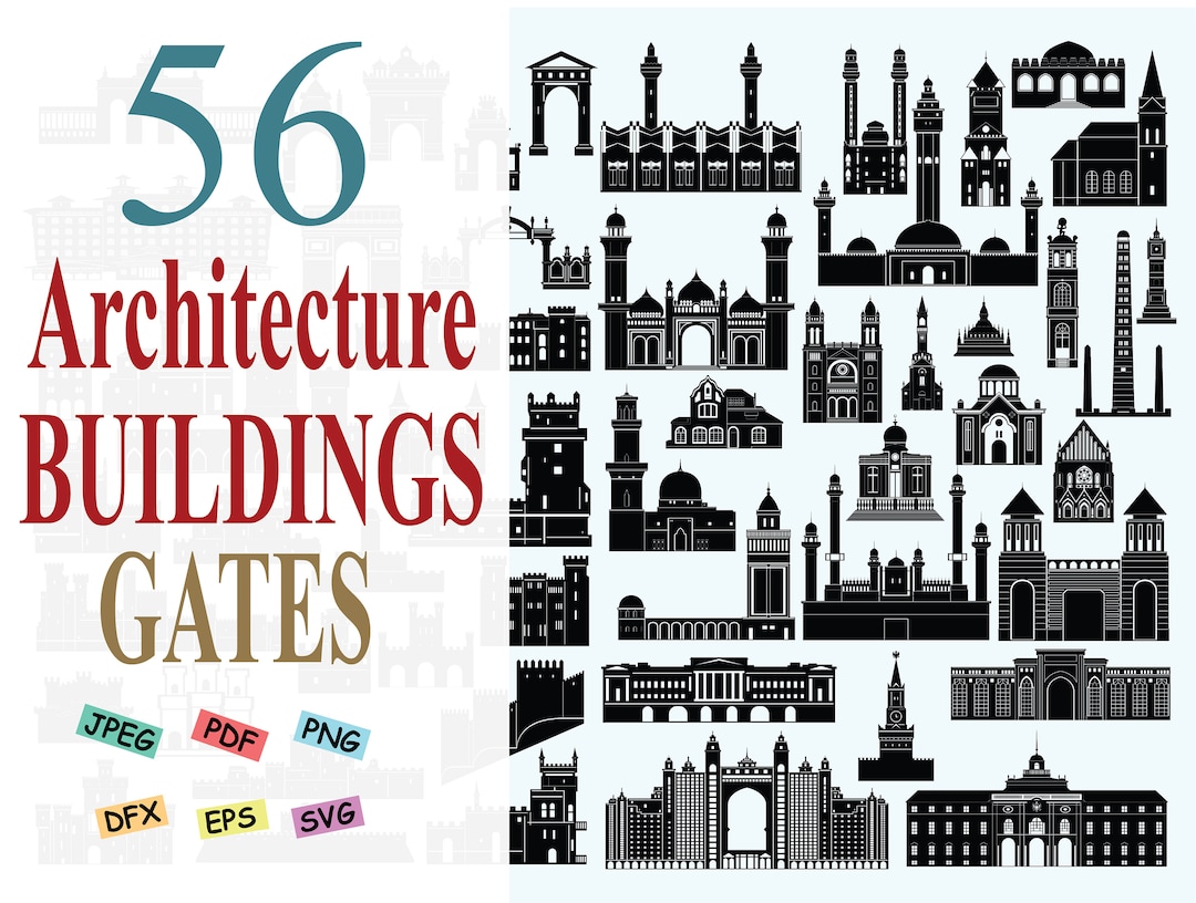 Architecture Svg, 55 Buildings Gates Set, Building Clip Art,building ...