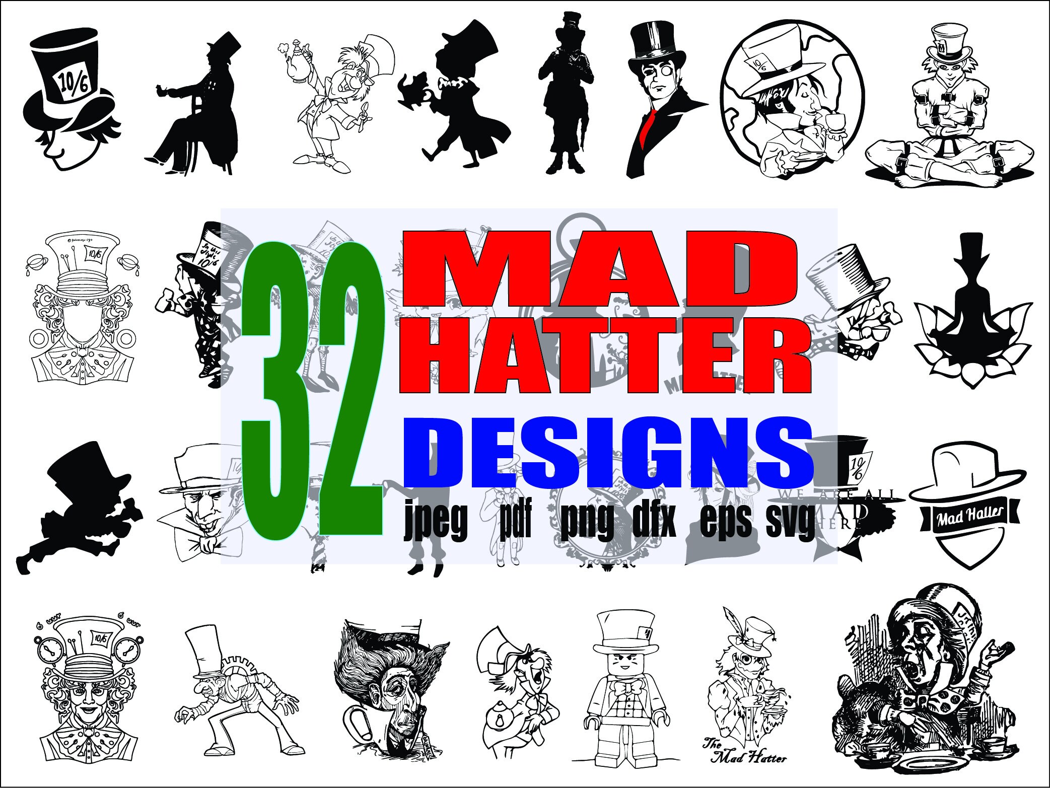 Mad HAT Set 32 Mad Hats Set Svg Mad Svgwonder Svg - Etsy