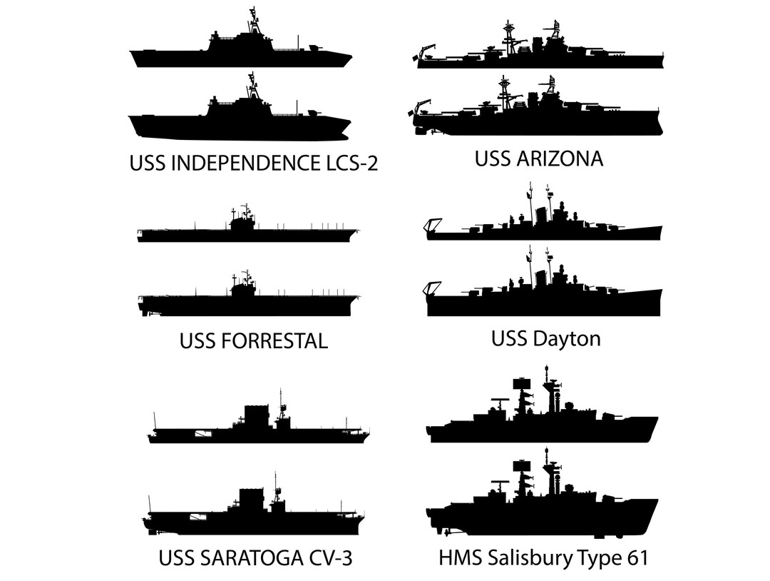 Navy Ships Silhouette Files: USS Arizona, Saratoga, Dayton (SVG, PNG ...