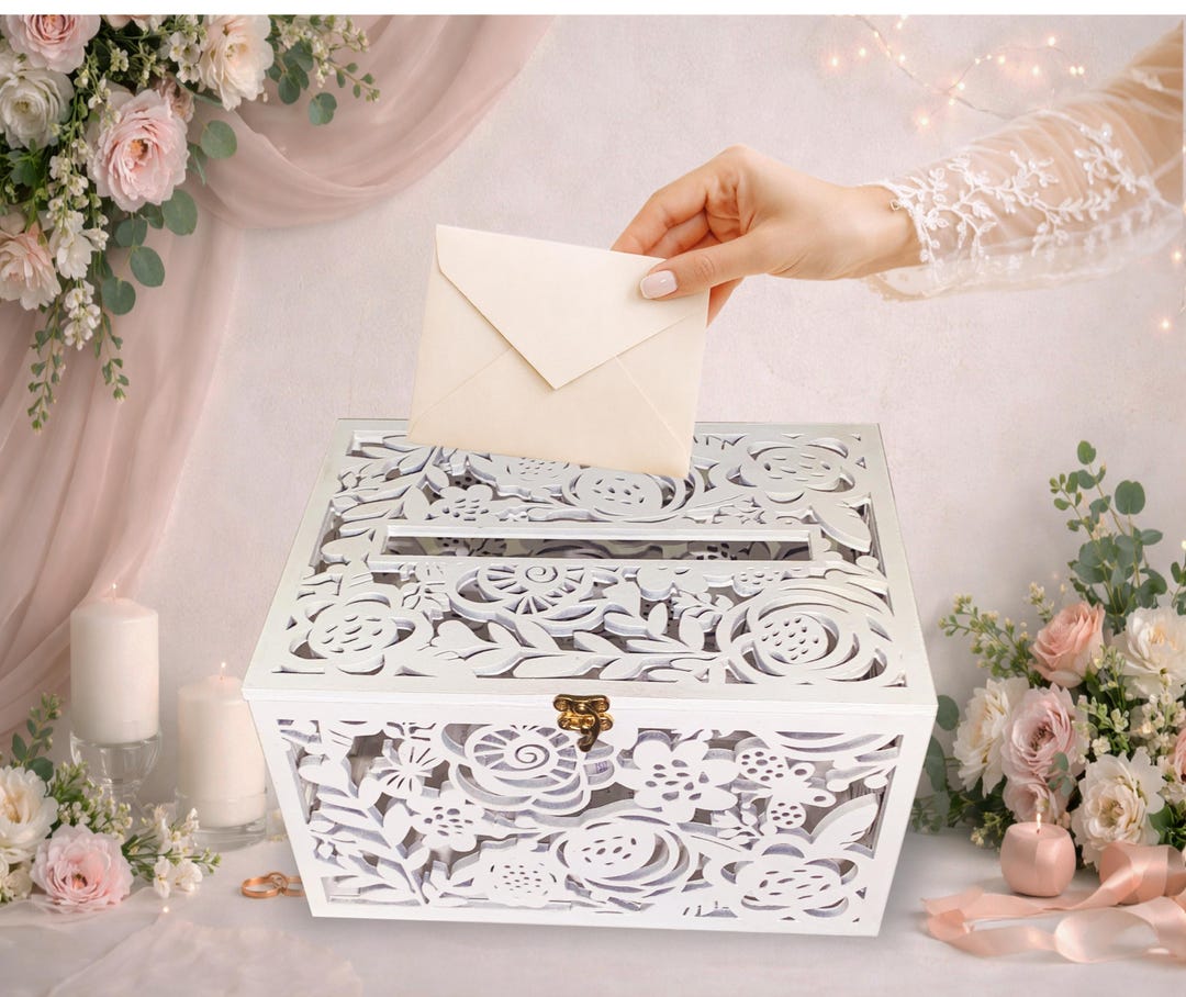 Floral Lace Wedding Card Box | White Keepsake Money Holder With Lock - Etsy