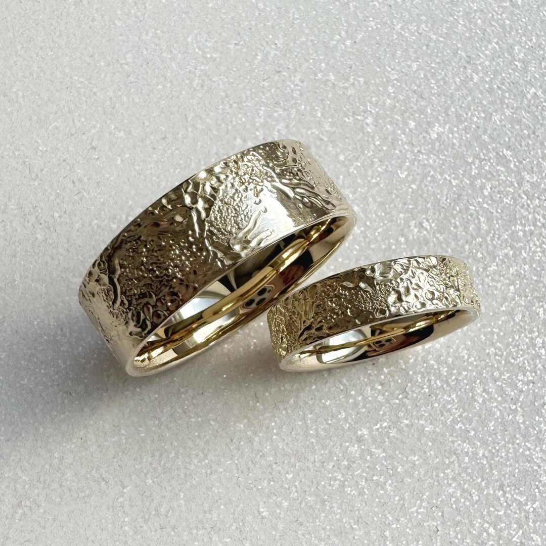Unique Nature Inspired Handmade Wedding Rings in 14K Gold - Flat ...