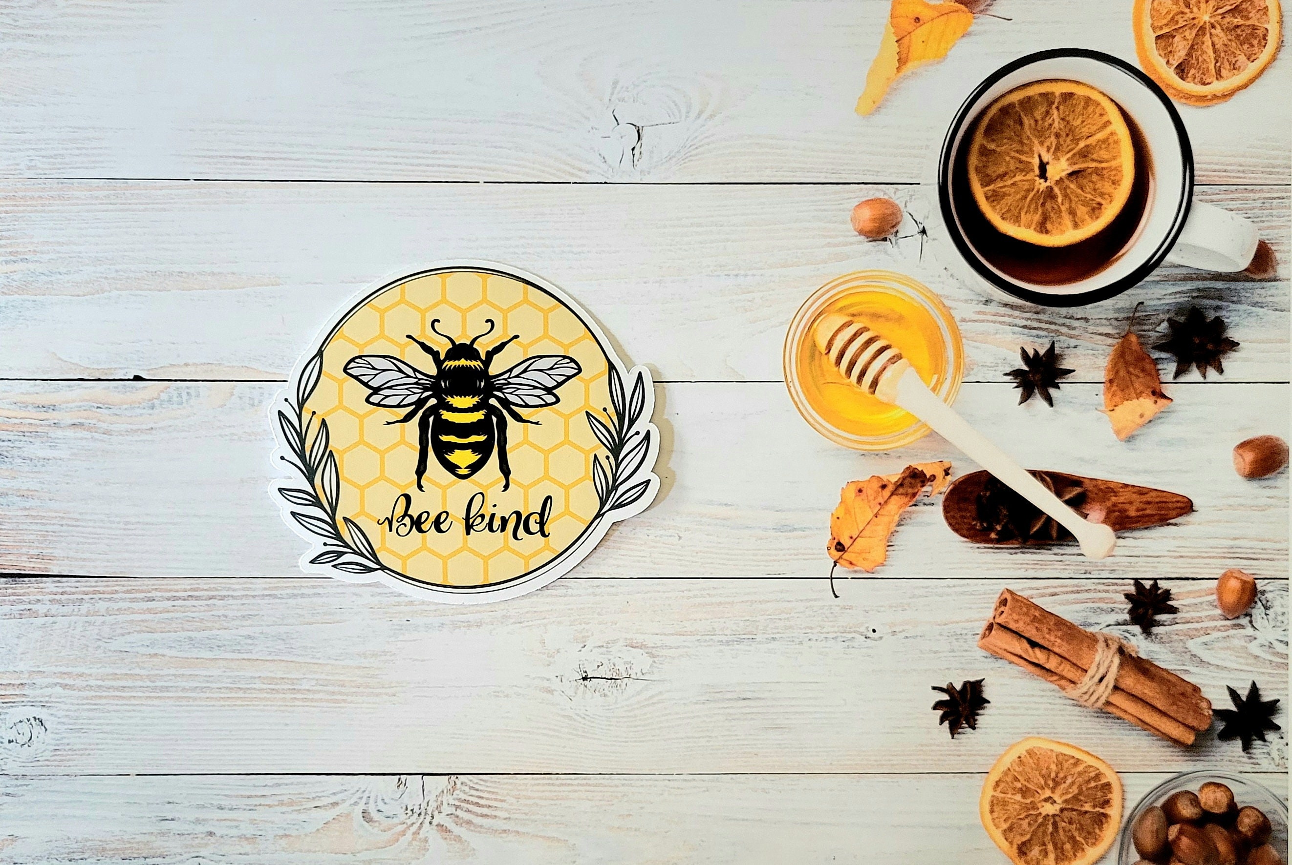 Bee Kind Vinyl Die Cut Vinyl Sticker, Honeycomb, Motivational ...