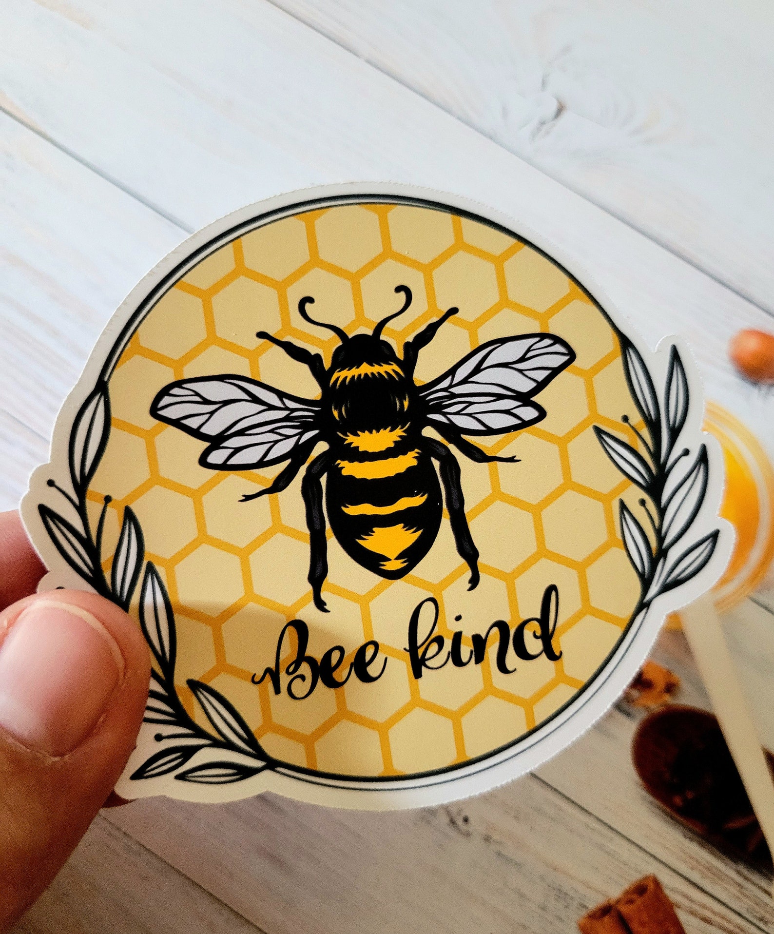 Bee Kind Vinyl Die Cut Vinyl Sticker, Honeycomb, Motivational ...