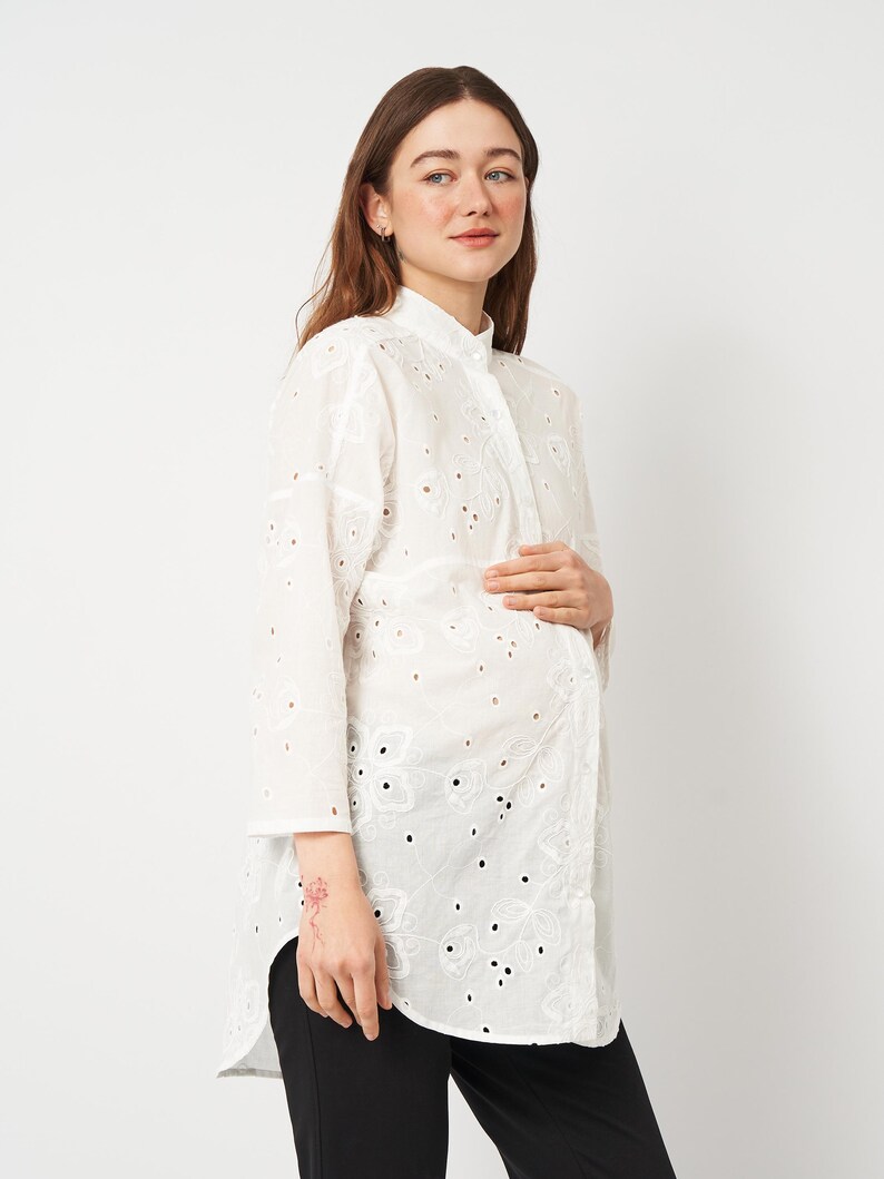 Oversized Cotton Button Down Shirt, Maternity Tunic, Batiste Blouse ...