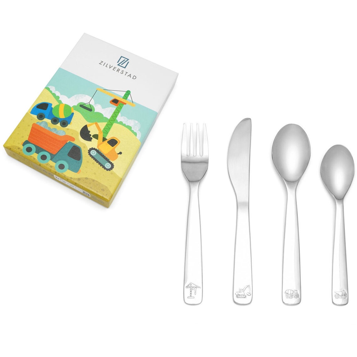 Children's Cutlery - Construction Vehicles 4-piece Including Engraving ...
