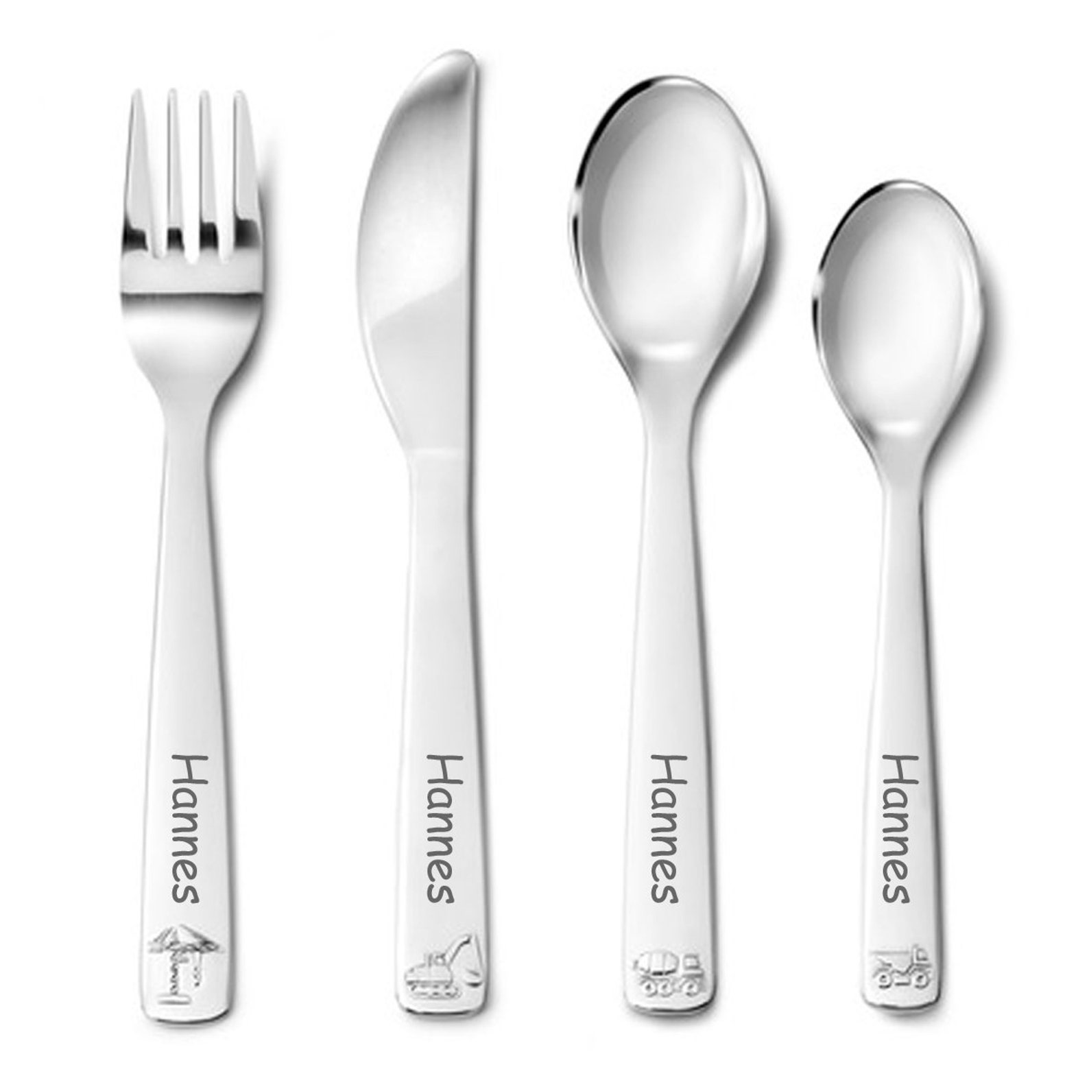 Children's Cutlery - Construction Vehicles 4-piece Including Engraving ...