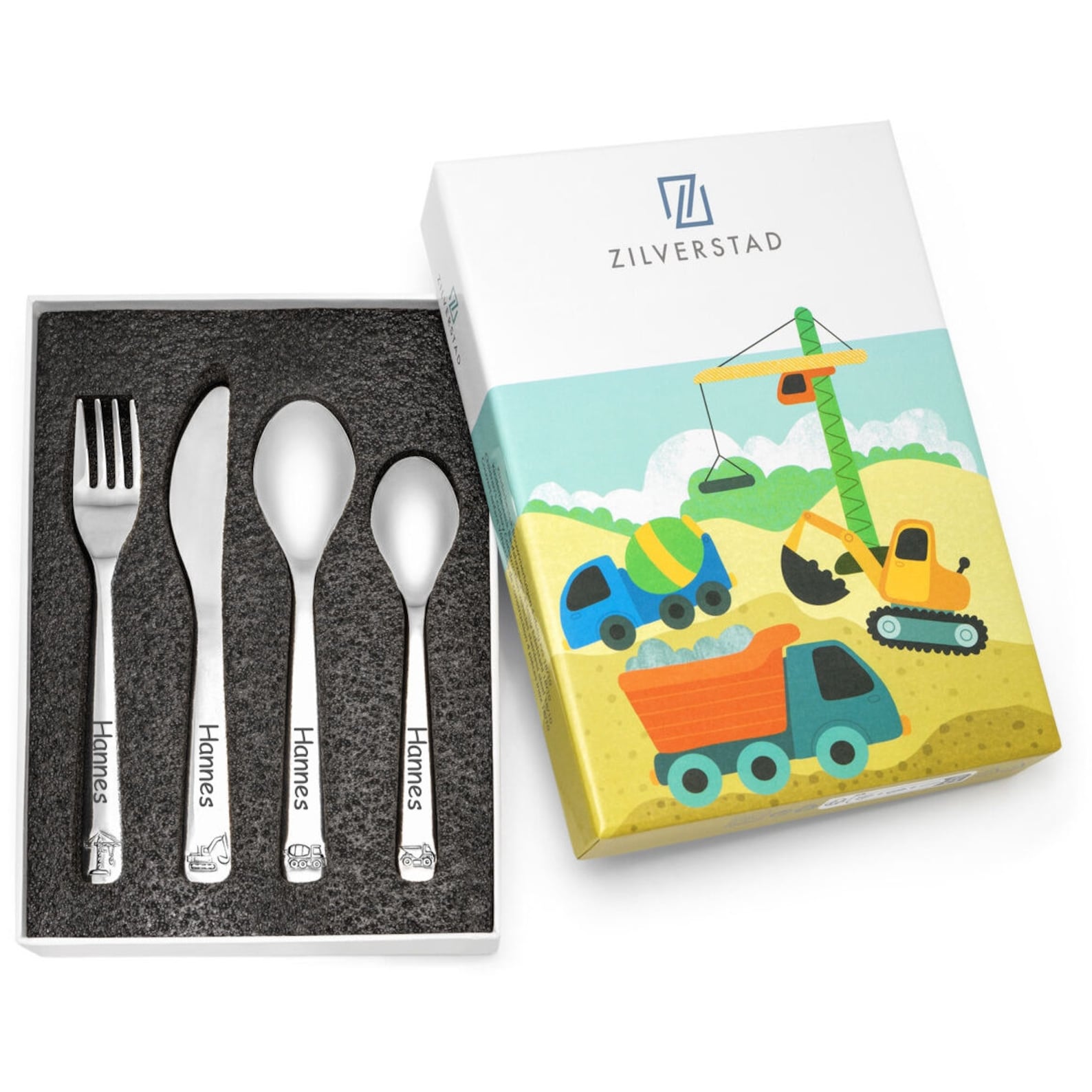 Children's Cutlery - Construction Vehicles 4-piece Including Engraving ...