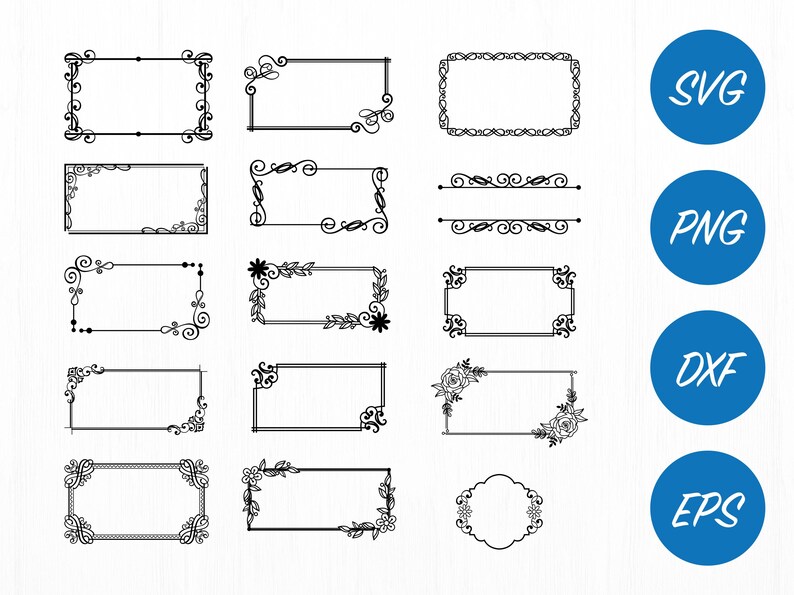 Rectangle Frame Svg Png Bundle, Vintage Frames Silhouette, Floral ...