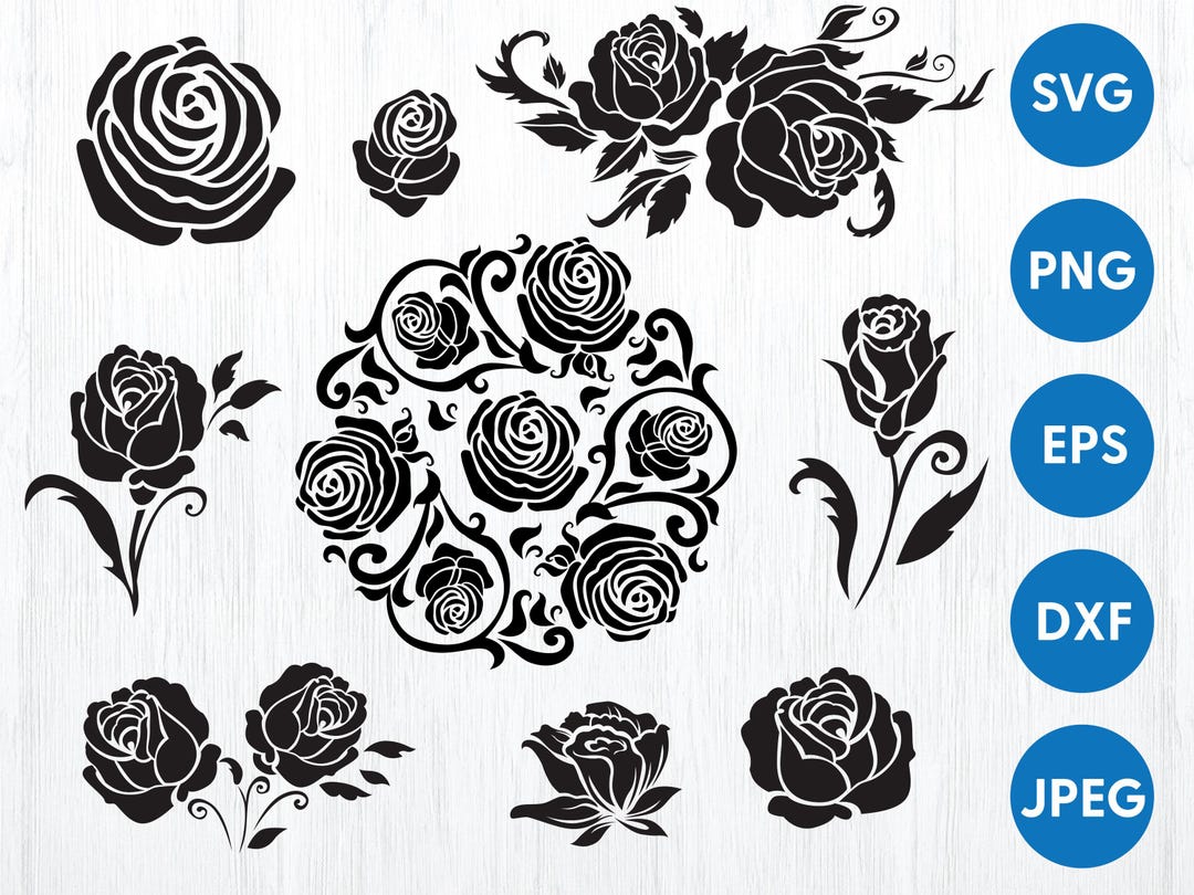 ROSE SVG Bundle, ROSES Svg Bundle, Rose Clipart Bundle, Rose Stencil ...