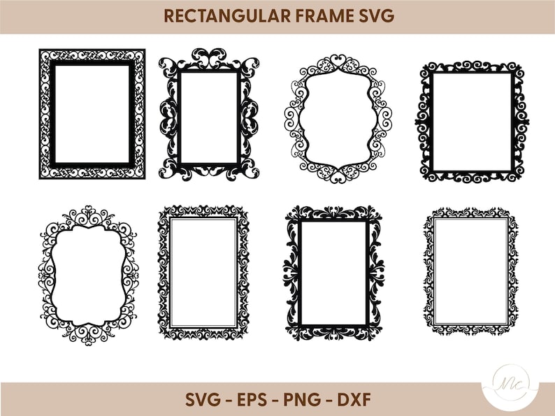 Elegant Rectangular Frame SVG Bundle: Ornamental Border Cut Files - Etsy