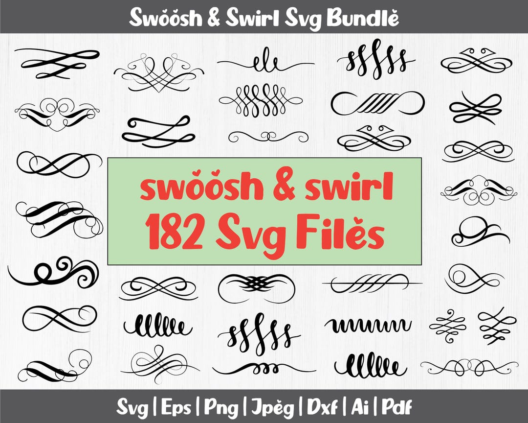 Flourish Svg Clip Art Digital Cut Files, Swoosh SVG, Swish Curly Curls ...
