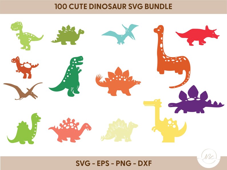 Cute Dinosaur SVG Bundle, Baby Dinosaur Clipart, Dino Wall Art Vector ...
