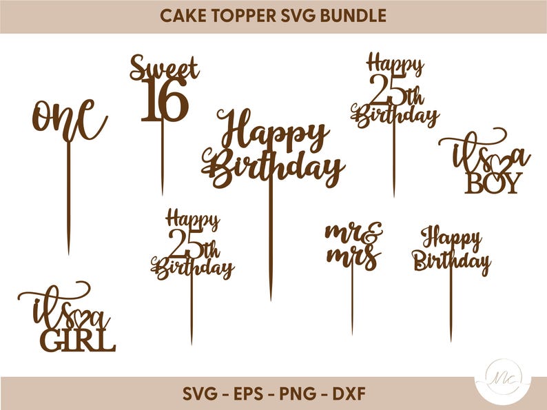 Cake Topper SVG Bundle: Birthday, Wedding, Anniversary (digital ...