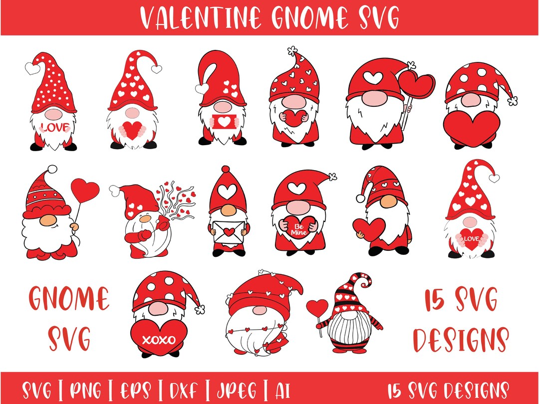 Valentine Gnome SVG Bundle: Love Heart Designs (digital Download) - Etsy