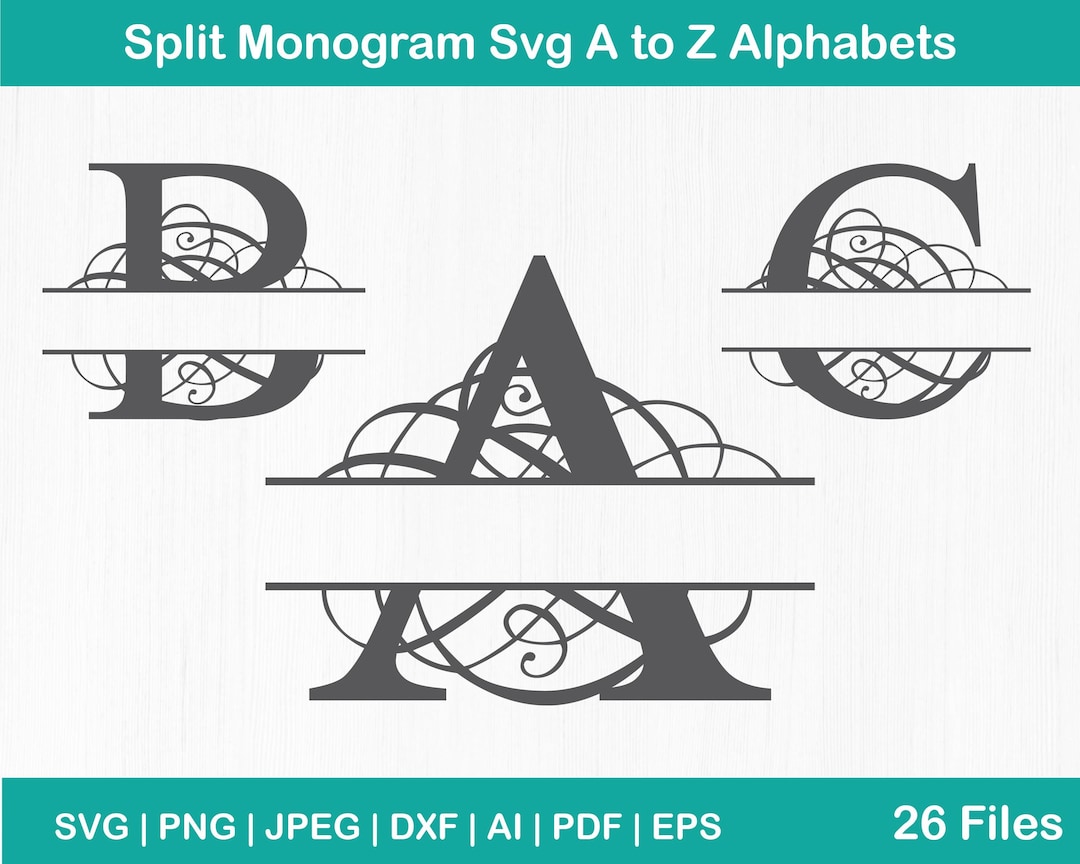 Split Letter Monogram SVG Bundle: A-Z Alphabet Cut Files (digital ...
