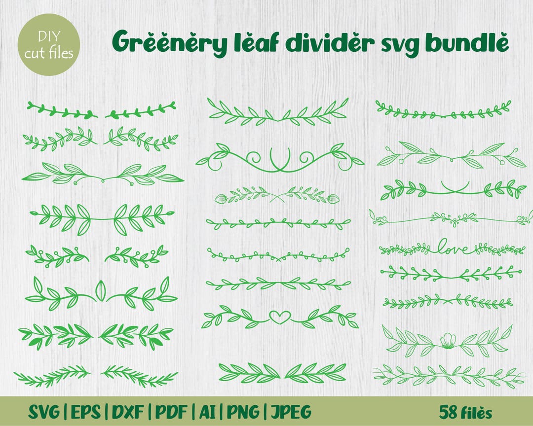 Floral Divider SVG Bundle: Greenery Leaf Border Designs (digital ...