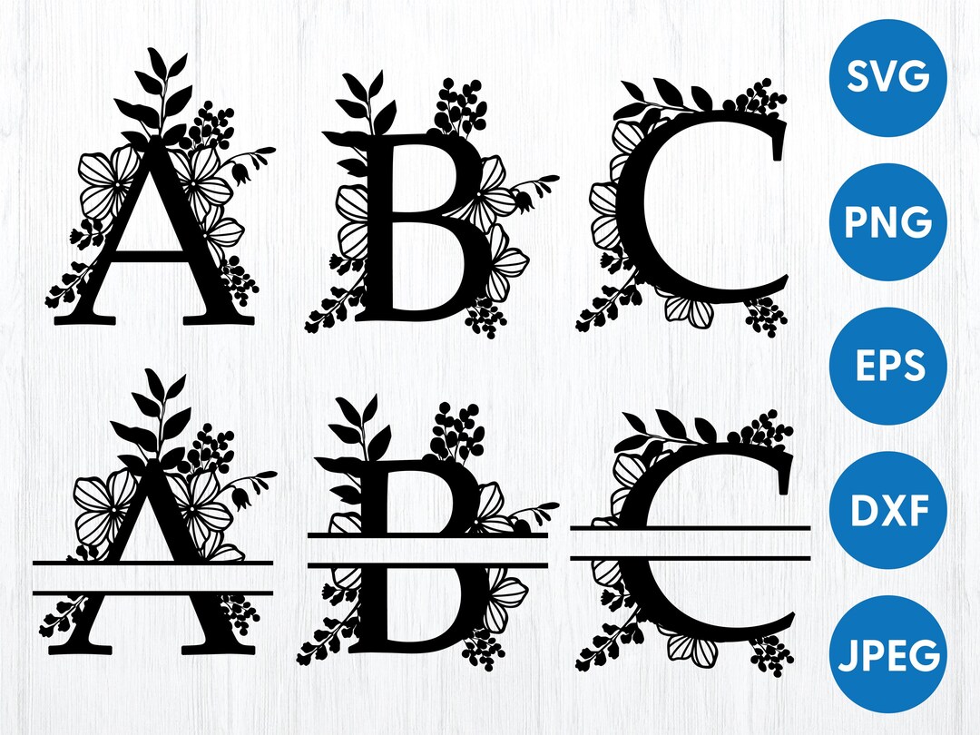 Botanical Monogram SVG Bundle: Split Floral Alphabet (digital Download ...