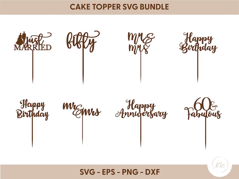 Cake Topper SVG Bundle: Birthday, Wedding, Anniversary (digital ...
