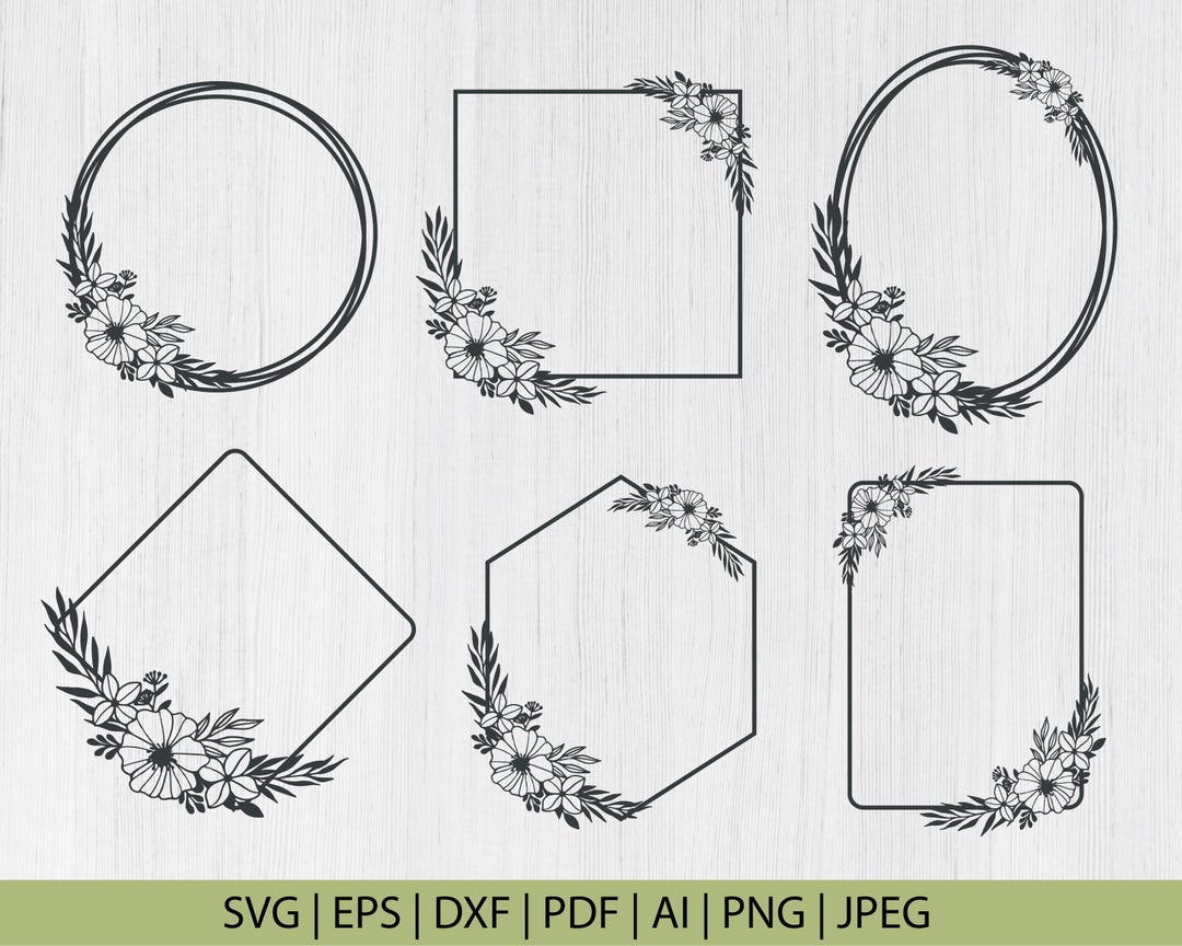Floral Frames SVG, Botanical Flowers Svg, PNG Clipart, Wedding Flowers ...