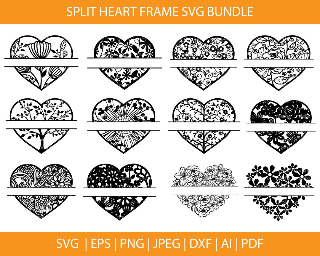 Floral Heart Frame SVG: Split Heart Cut File (digital Download) - Etsy