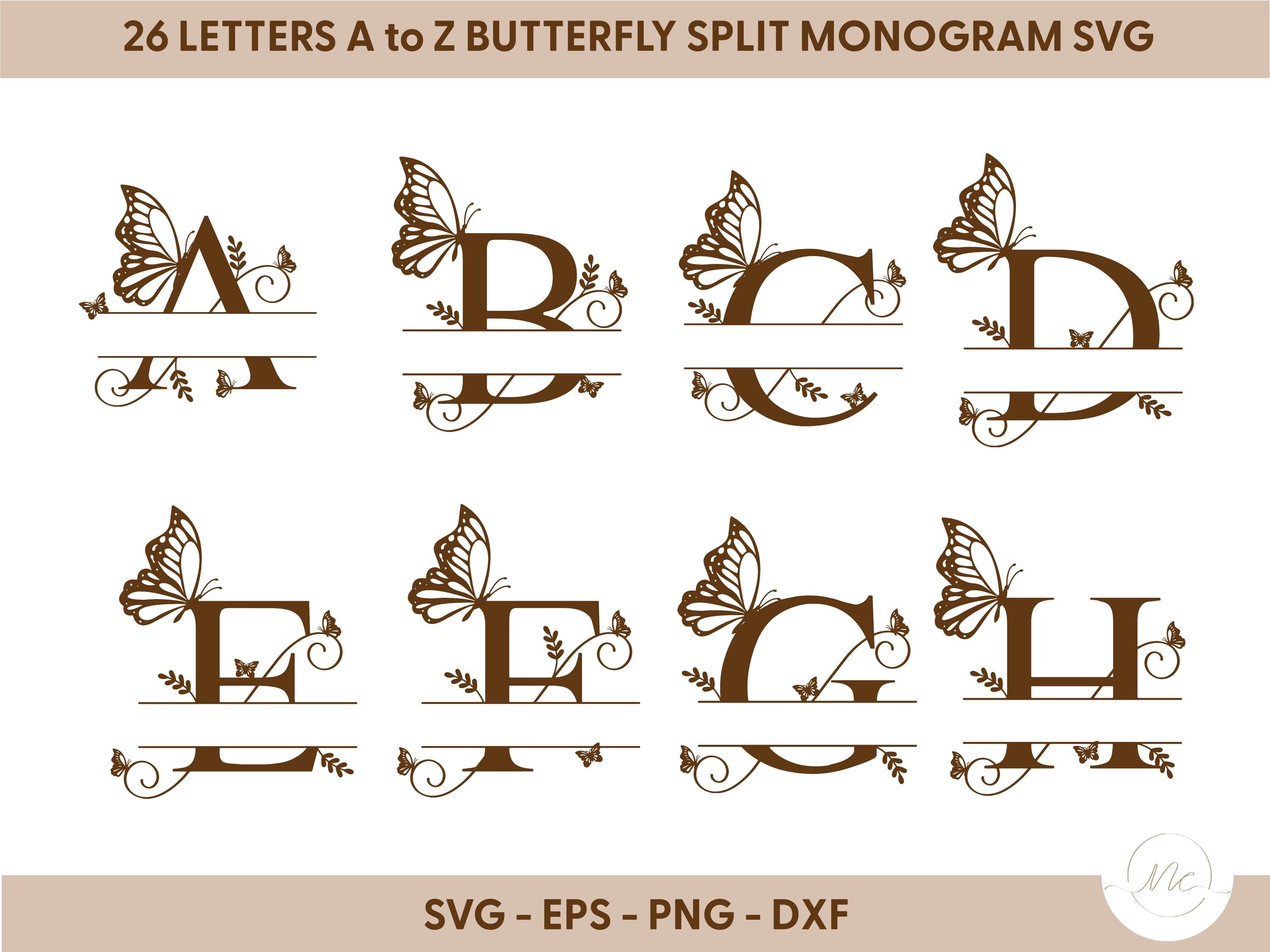 Butterfly Split Monogram SVG | Floral Letter Clipart | Alphabet SVG ...