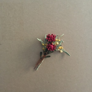 Crochet Waratah and Wattle Brooch. Wedding Flower Boutonniere, Thank ...